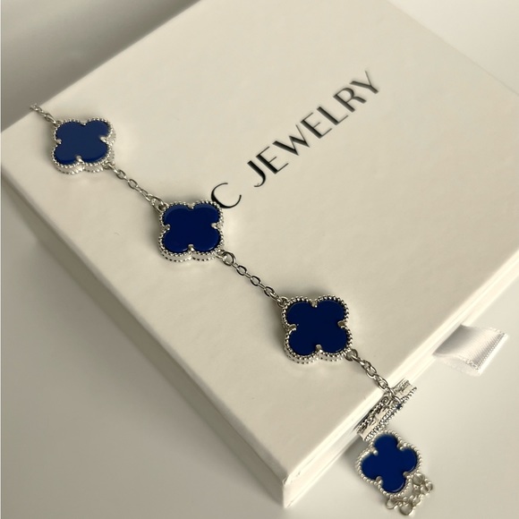 Sc Jewelry | Jewelry | Royal Blue Clover Bracelet Double Sided Silver ...
